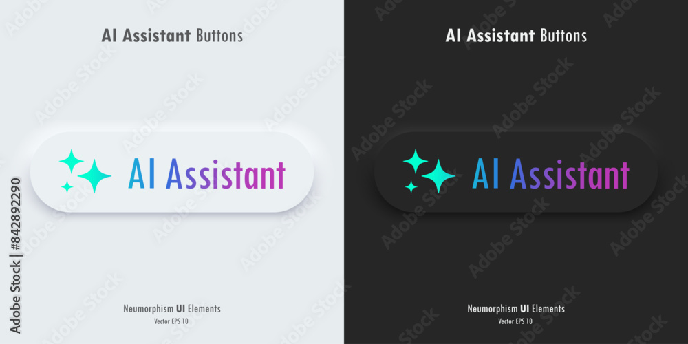 AI Assistant sign. A set of black and white buttons with AI assistant ...