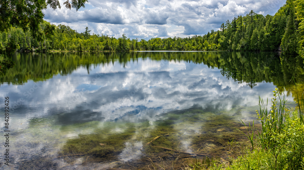 Panorama view of Crawford Lake, one of the few meromictic lakes (deep ...