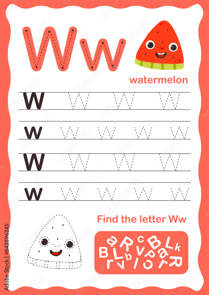 Tracing letters alphabet. Uppercase and lowercase letter W Engish ...