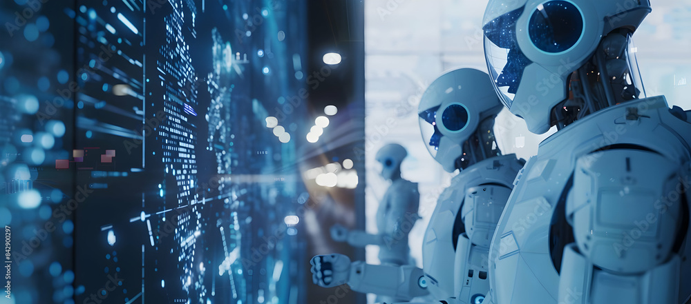 Three Humanoid Robots In White One Of Which Is Holding An Energy