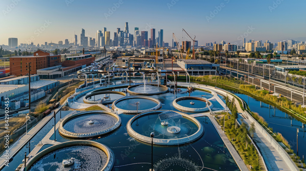 Infrastructure of a Water Treatment Plant with Circular Tanks and Pipes ...