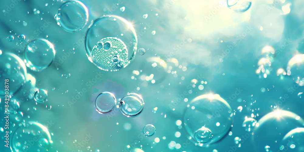 Ethereal and dreamy image showing turquoise bubbles floating with a ...