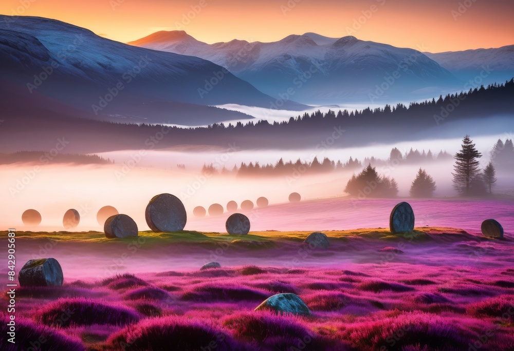 mystical highland landscape ancient stone circles, historical ...