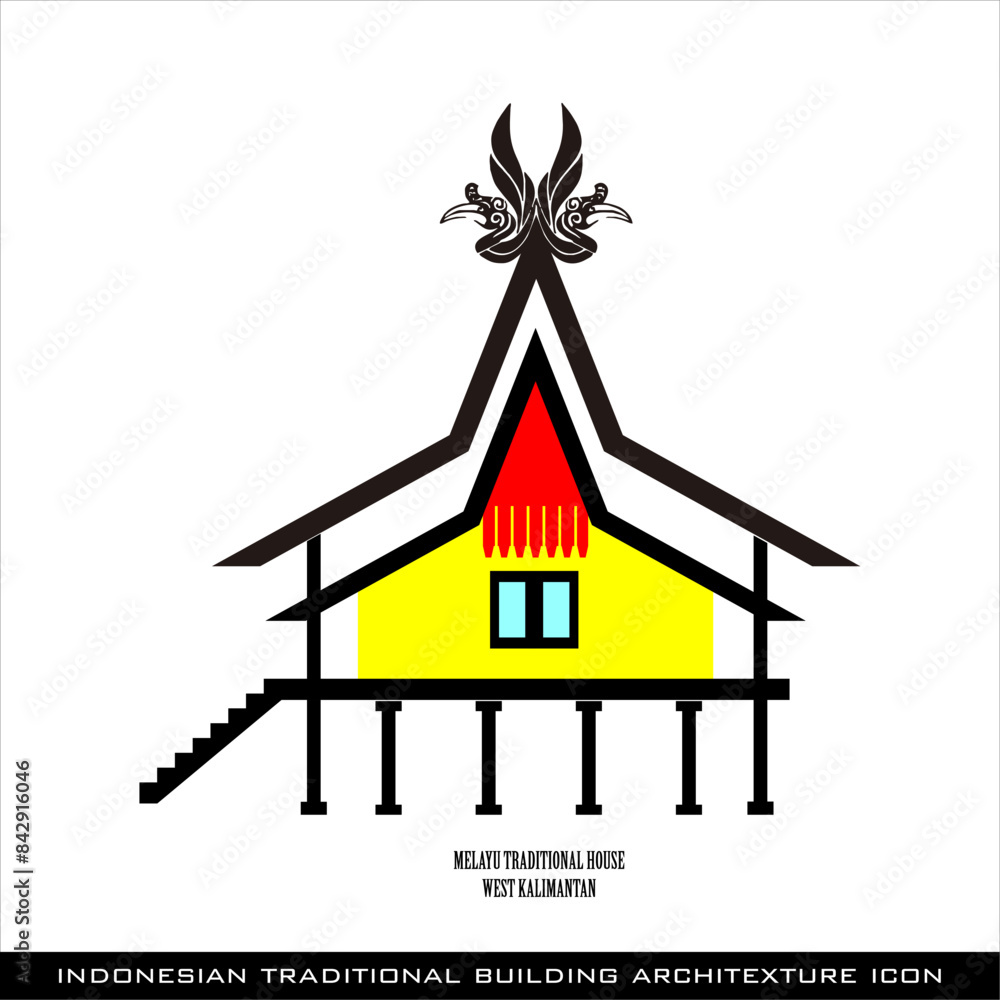 West Kalimantan Malay Traditional House Icons, a series of Indonesian ...