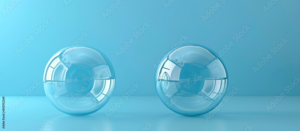 clear spheres on a blue background. The spheres are almost identical in ...