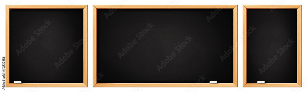 School blackboards. Black board with wooden frame, rectangular and ...