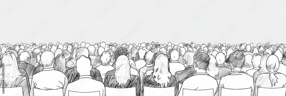 line art drawing of crowd, white background, simple design Generative ...
