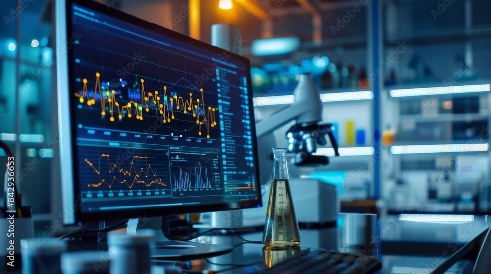 Bar chart depicting climate change data on a scientist's computer ...