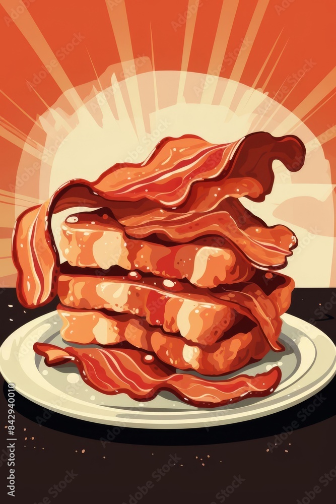Bacon flat design side view breakfast theme cartoon drawing ...
