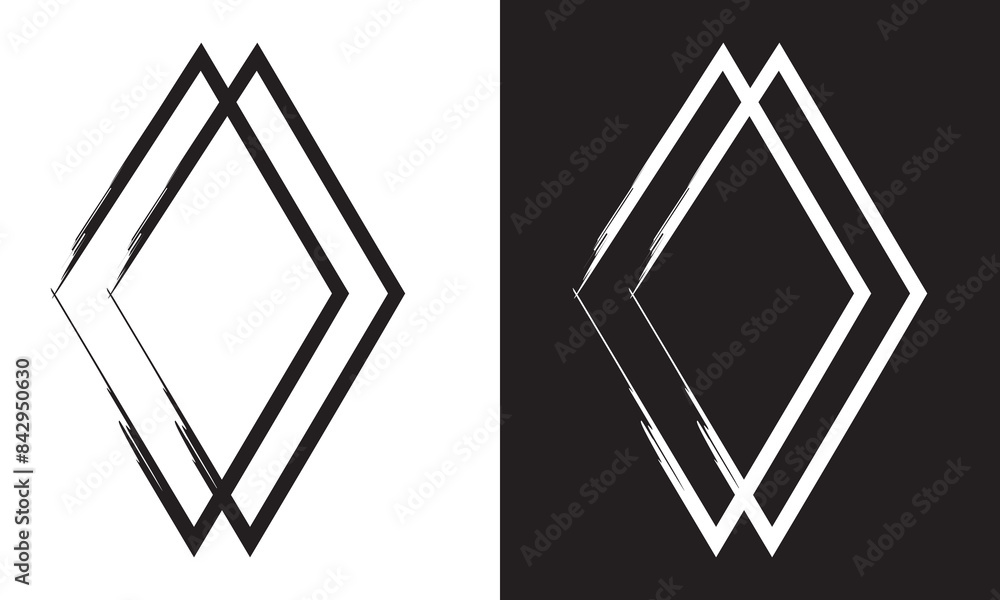 Frame rhombus texture element, outline border grunge shape icon ...