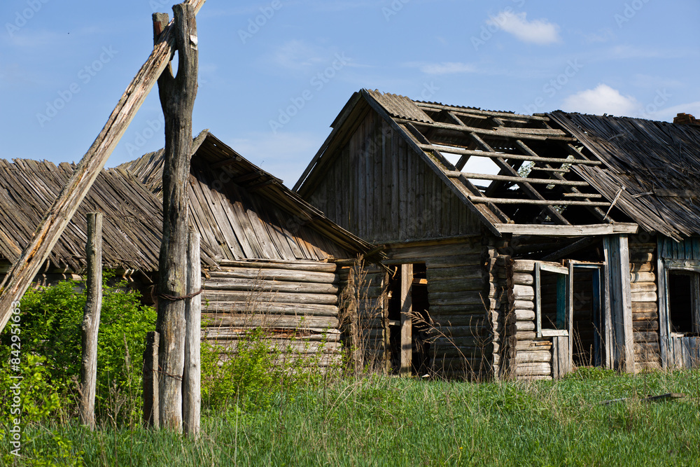 Ruins of a traditional village house. The old central residential ...