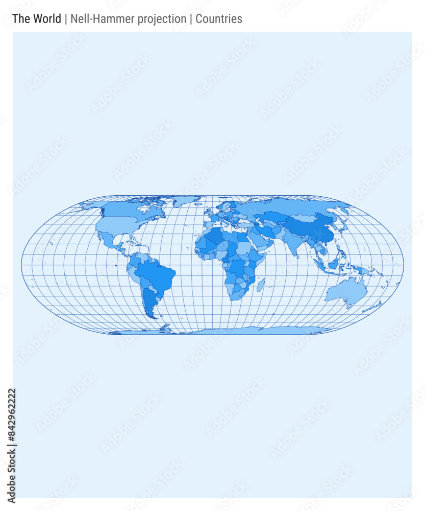 World Map. Nell-Hammer projection. Countries style. High Detail World ...