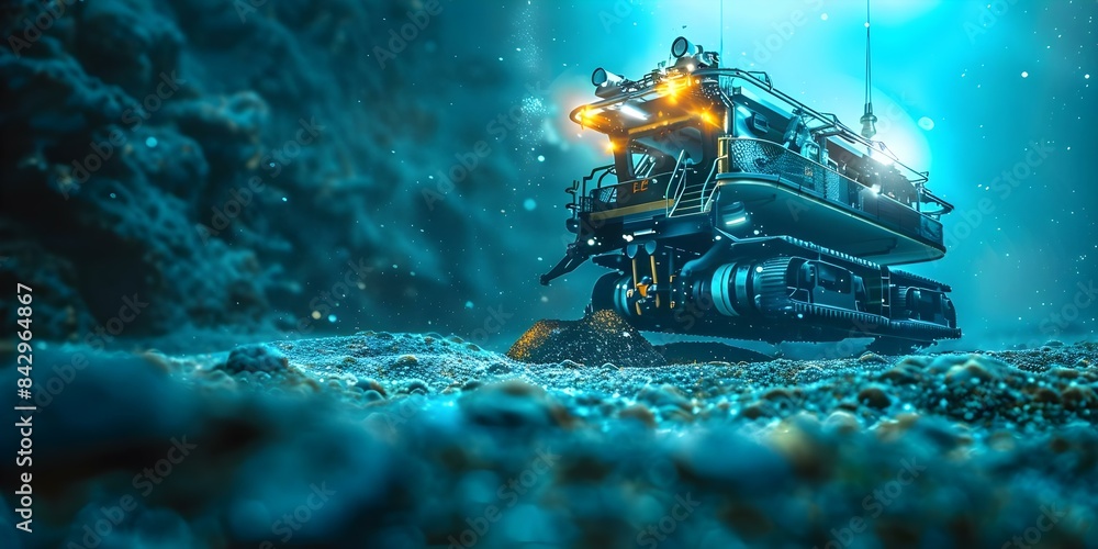 Underwater image showcases deep sea mining with ROV extracting minerals ... Underwater image showcases deep sea mining with ROV extracting minerals ...