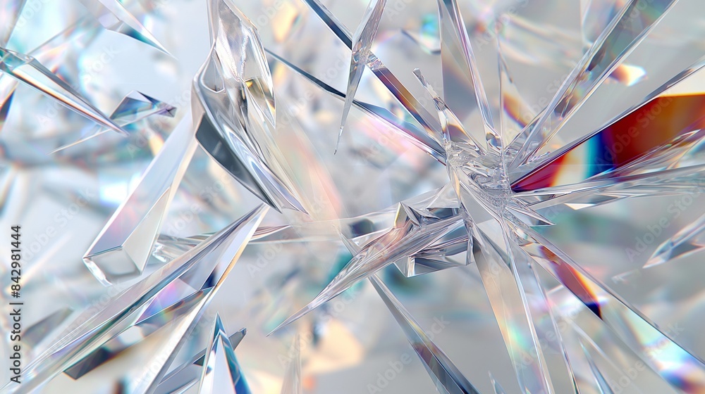 A 3D representation of a dynamic explosion of glass-like shards ...