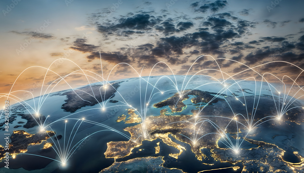 Europe map global network connectivity. Digital communication ...