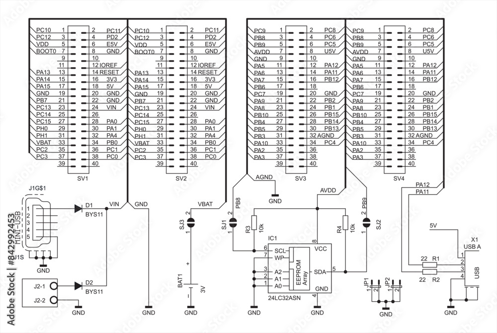 Schematic diagram of electronic device on sheet of paper. Vector ...