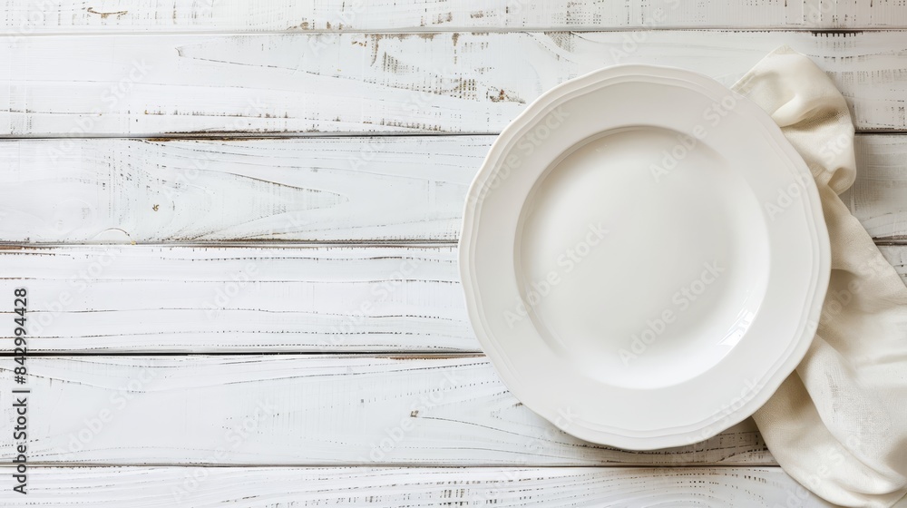 Elegant italian restaurant setting white plate on decorated table top ...