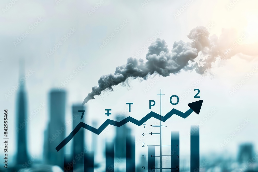 Elevated CO2 levels shown with a graph indicating an upward trend in ...