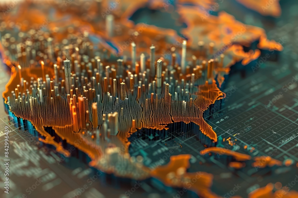 GDP decline represented by a shrinking economy on a digital map Stock ...