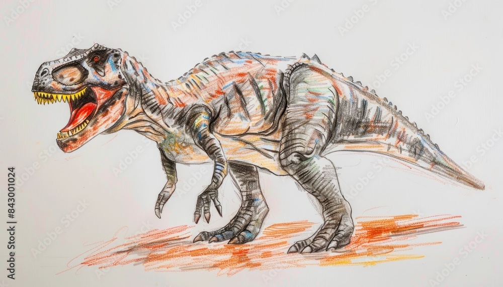 Tyrannosaurus rex. Colorful T rex, children's drawing using crayon ...