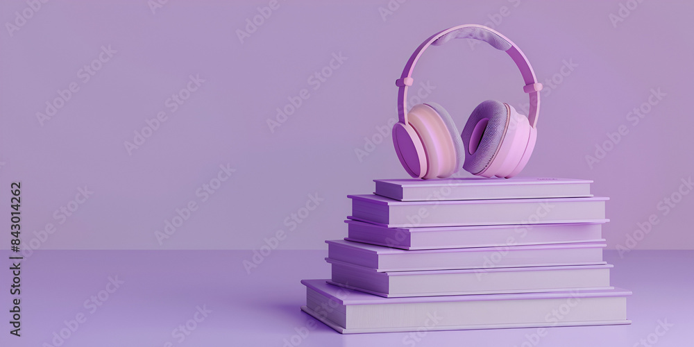 Purple wireless headphones in the air on a Purple background 3D render ...