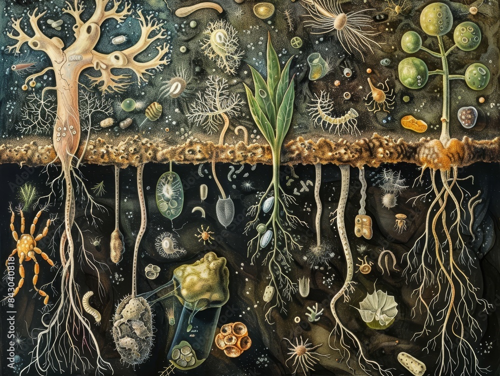Microbial decomposition of organic matter in soil, visualized through ...