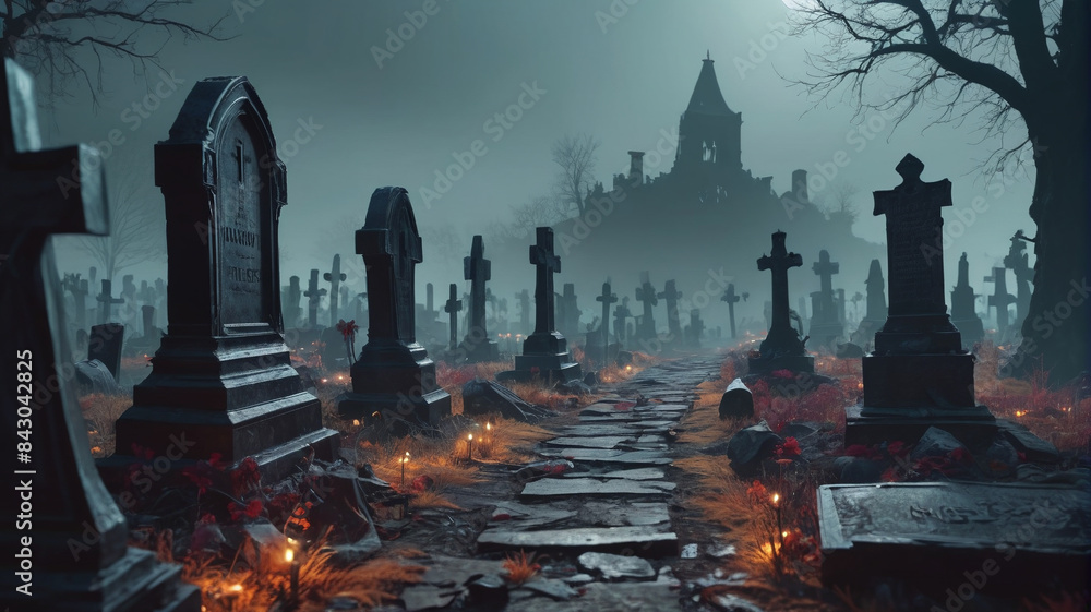 The eerie graveyard comes alive as the undead rise from their tombs ...