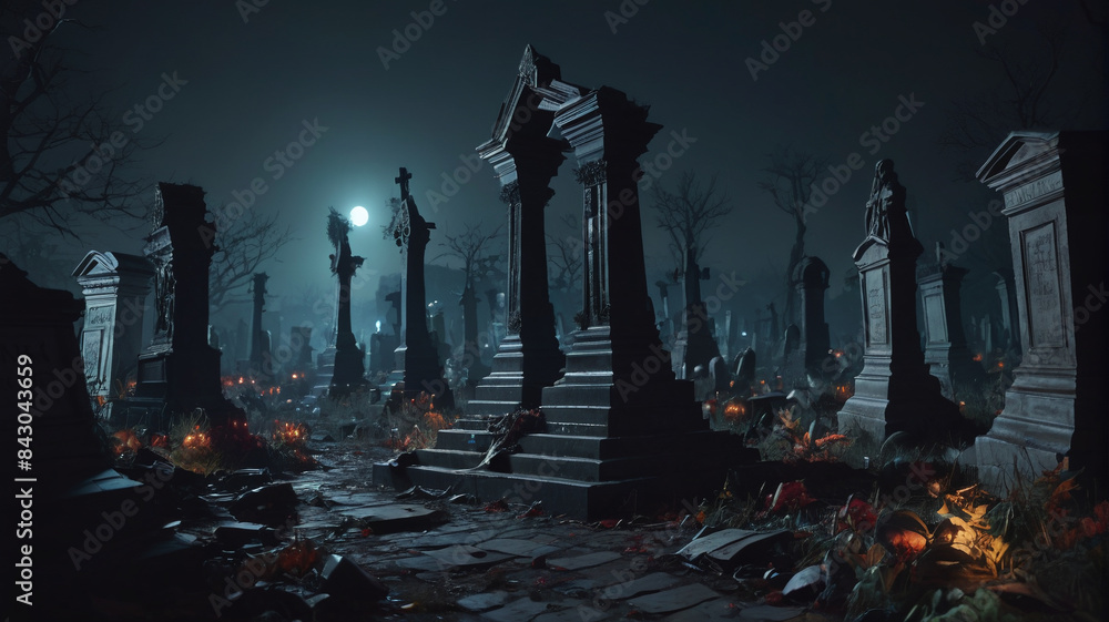 The eerie graveyard comes alive as the undead rise from their tombs ...