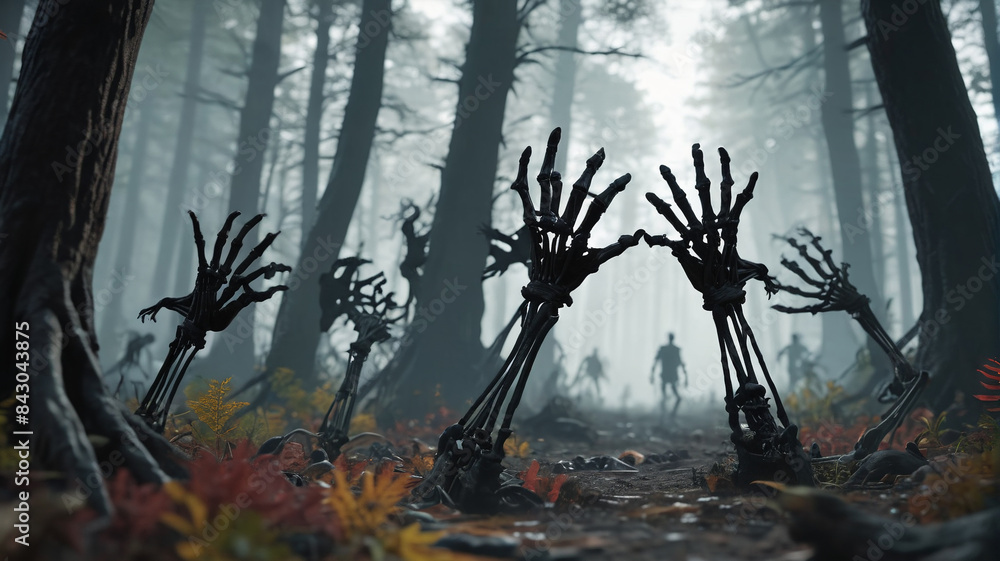 Photo & Art Print In the haunted forest, the groaning zombies emerge ...