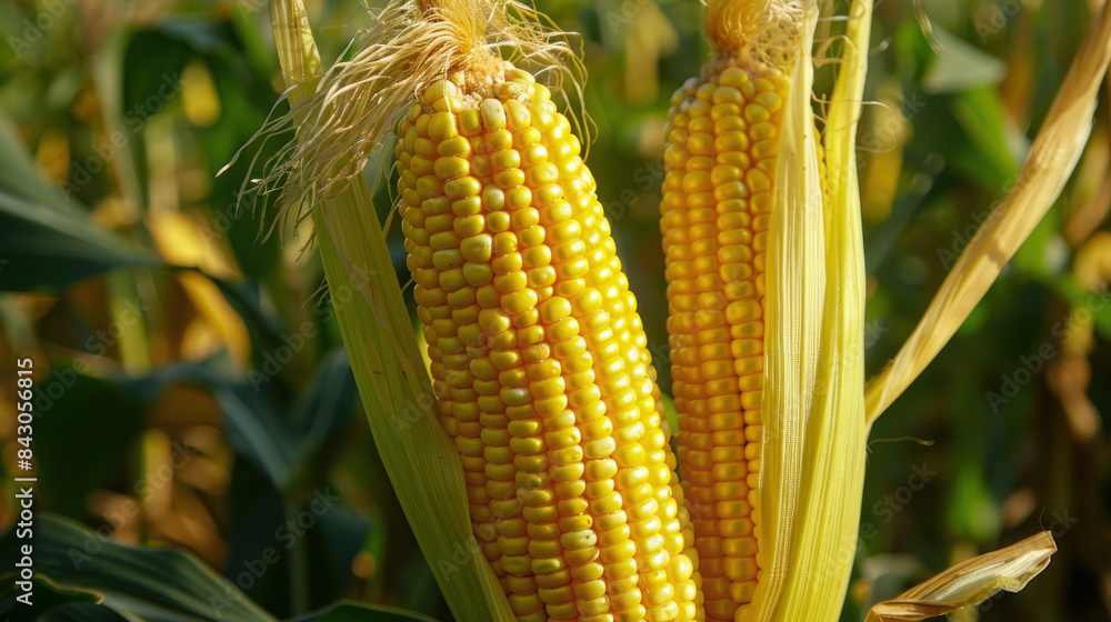Fresh corn on the cob, grown naturally in a field in a village in ...