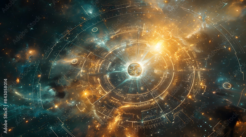 Steampunk Style, A holographic projection of celestial bodies revealing ...