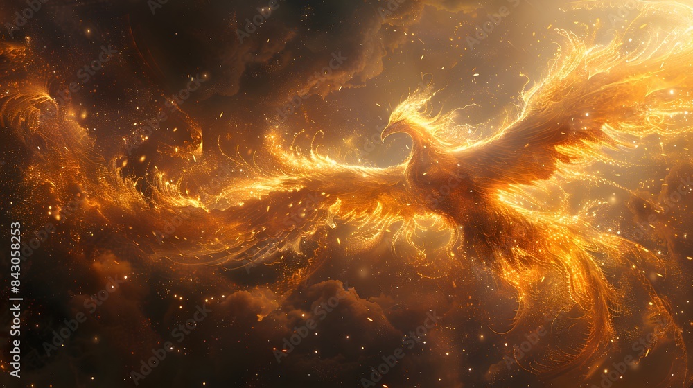 Wallpaper Background, A mythical phoenix spreads its wings, ascending ...