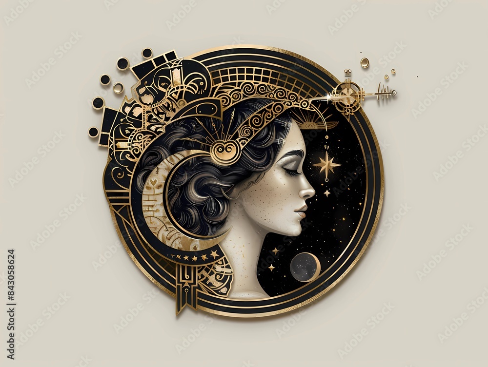 Art Deco Cancer Zodiac Sign: Elegance and Symbolism Stock Illustration ...