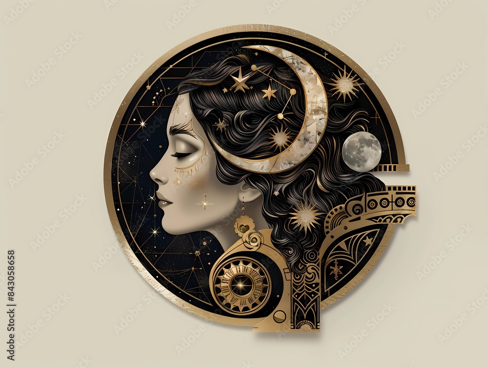 Art Deco Cancer Zodiac Sign: Elegance and Symbolism Stock Illustration ...