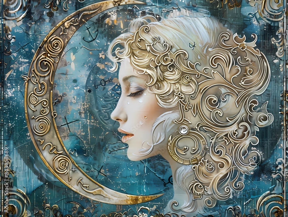 Art Deco Cancer Zodiac Sign: Elegance and Symbolism Stock Illustration ...