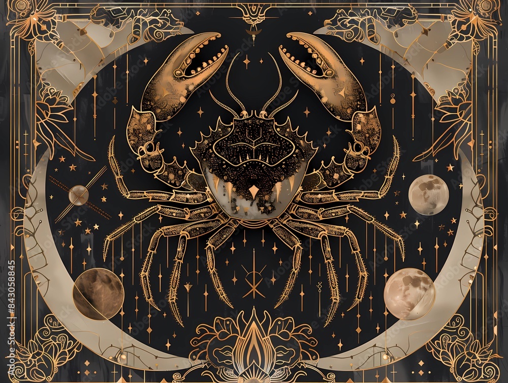 Art Deco Cancer Zodiac Sign: Elegance and Symbolism Stock Illustration ...