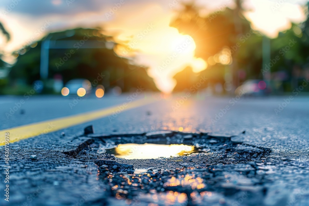 Badly damaged asphalt road with frequent potholes - traffic hazards ...