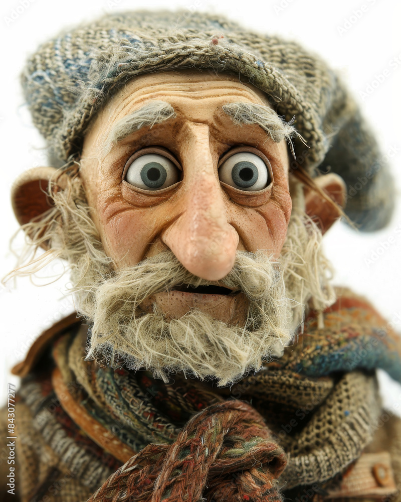 Happy old bald man puppet with beard plush toy in muppet style fabric ...