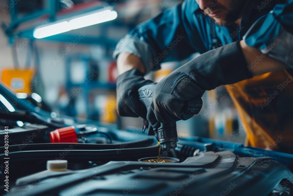 Professional Mechanic Checking Car Oil Level in a Service Garage - Automotive Repair and ...