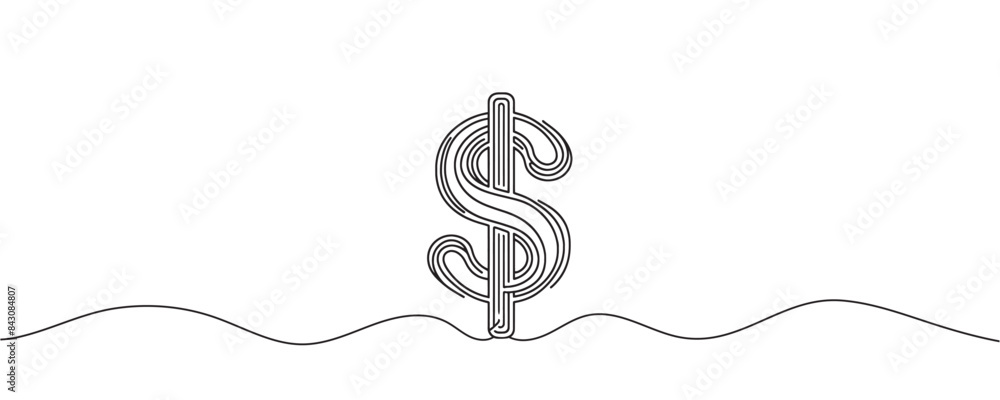 one line drawing of isolated vector object - dollar sign. Stock Vector ...