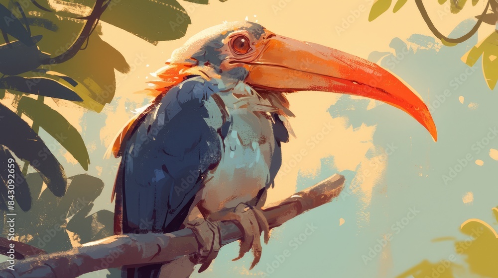 Learn how to create a charming 2d illustration of a hornbill bird with ...