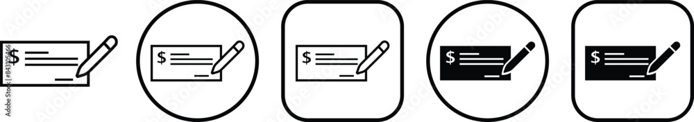 Payment check icon in flat and line style set. vector for apps or ...