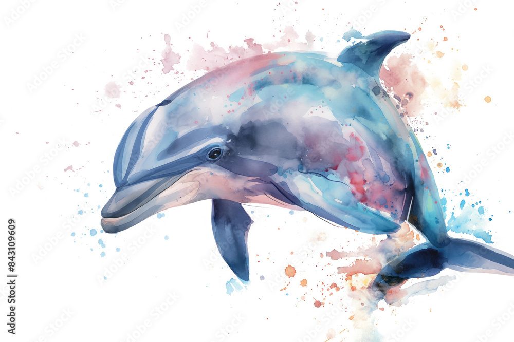 Dolphin. Watercolor illustration style. Isolated on a white background ...