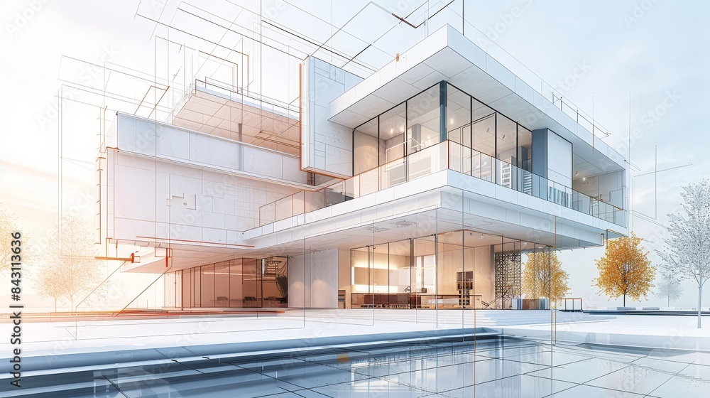Residential building blueprint with detailed structural drawing ...