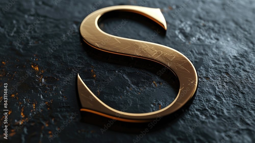 A gold letter S on a black surface, suitable for use in logos, branding ...