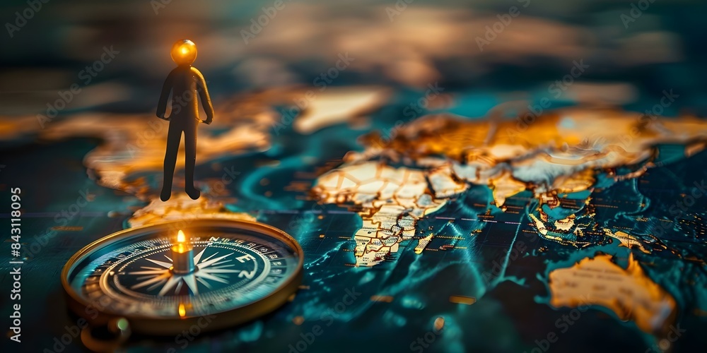 Compass pin marks location on world map with magnetic precision and accuracy. Concept ...