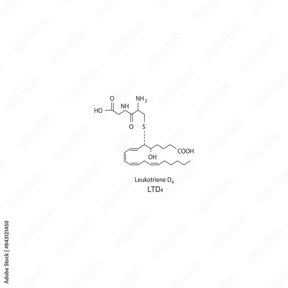 Leukotriene D4 skeletal structure diagram.Leukotriene compound molecule ...