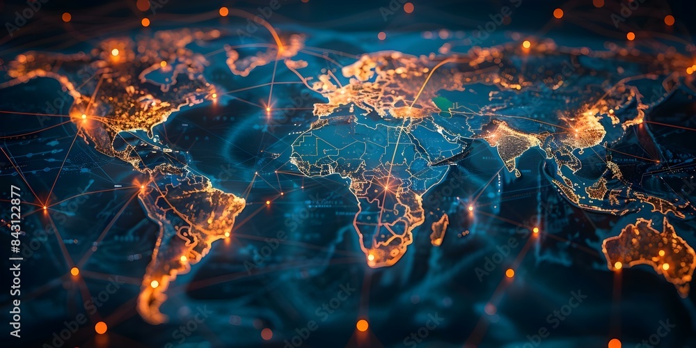 Trade Routes Map with Highlighted Connections and Illumination. Concept ...