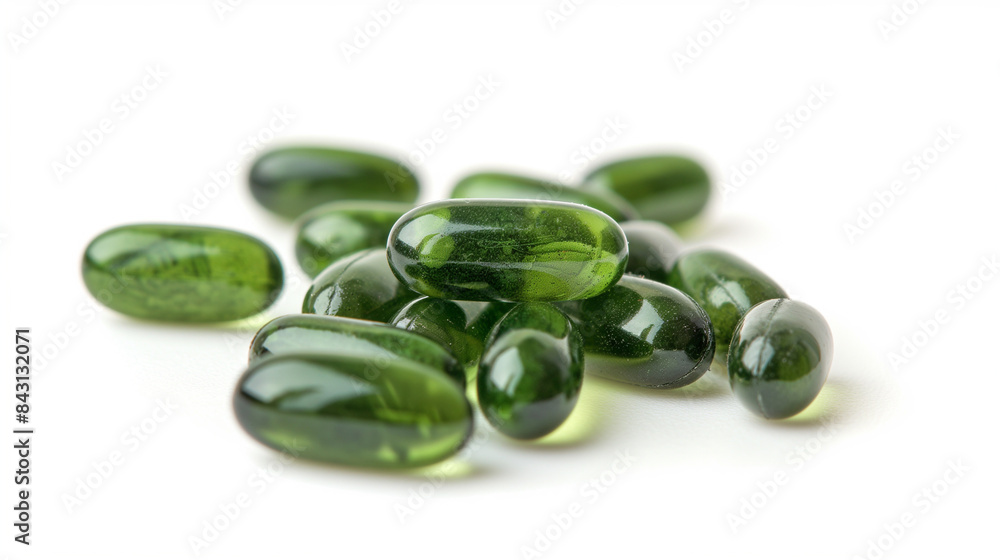 Comprimidos de cápsula verde em um fundo branco Stock Illustration ...