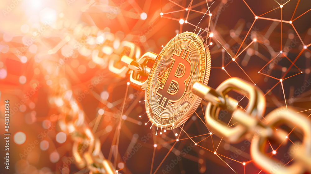 Blockchain hyperlink symbol on binary code number big data flow information Cryptocurrency ...